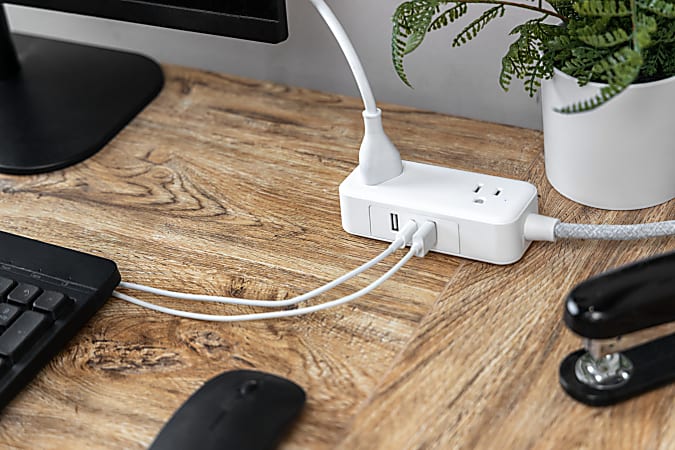 GE 81597 2 Outlet Extension Cord With USB Charging 6 Cord WhiteGray ...