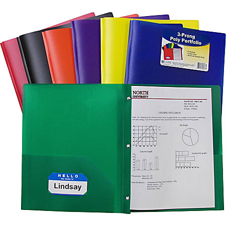 C Line 2 Pocket Poly Folders With Prongs Letter Size Assorted Colors ...