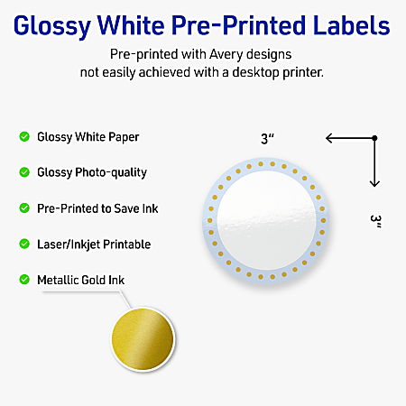 Avery Print To The Edge Labels Sure Feed S00 DMD PRWGP10 3 Round Glossy ...