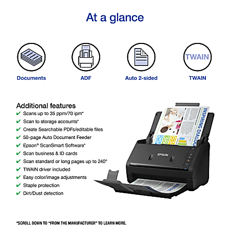 Epson WorkForce ES 400 II Duplex Desktop Color Document Scanner with ...