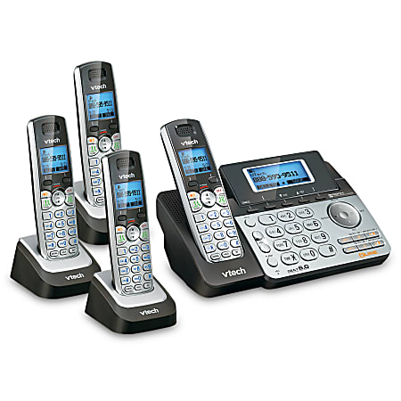 VTech DS6151 2 Line 4 Handset DECT 6.0 Expandable Cordless Phone Bundle ...