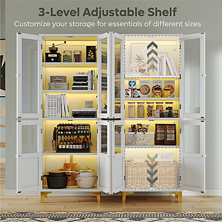 Bestier 65 H 5 Shelf LED Lit Glass Door Storage Cabinet Adjustable ...