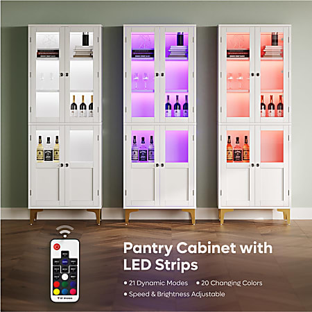 Bestier 65 H 5 Shelf LED Lit Glass Door Storage Cabinet Adjustable ...