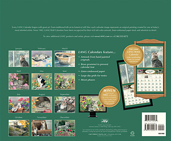 LANG Monthly Wall Calendar 13 38 x 12 Cats In The Country Christian ...
