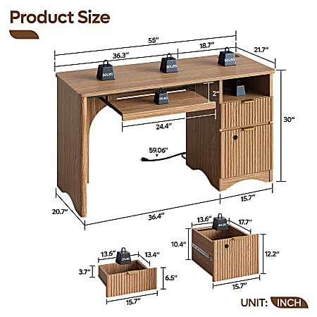 Bestier 55 Wood Computer Desk with Smart Lock Drawer Keyboard Tray ...