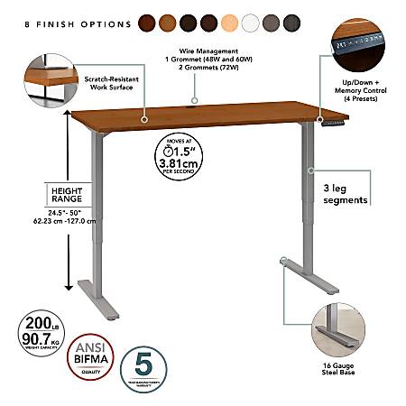 Bush Business Furniture Move 80 Series 72 W x 30 D Height Adjustable ...