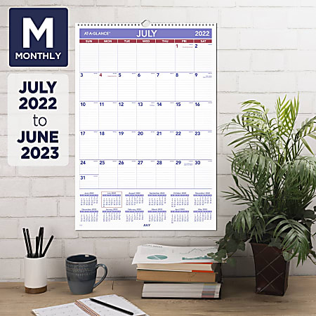 AT A GLANCE Academic Monthly Wall Calendar 22 34 x 15 12 July 2022 To ...