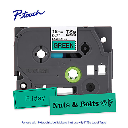 Brother P touch TZe741 Laminated 34 x 26.2 ft 18mm x 8m Black on Green ...