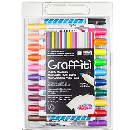 Marvy Uchida Graffiti Fabric Markers Set Of 30 Markers Medium Point ...