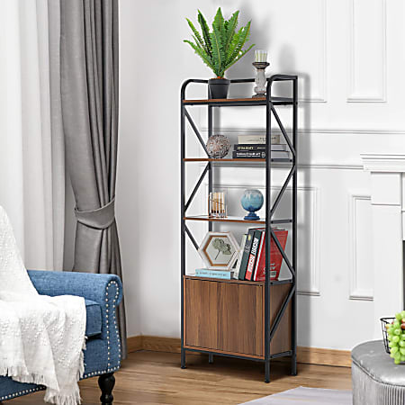 ALPHA HOME 62 H 4 Shelf Bookcase With Doors BlackBrown - Office Depot