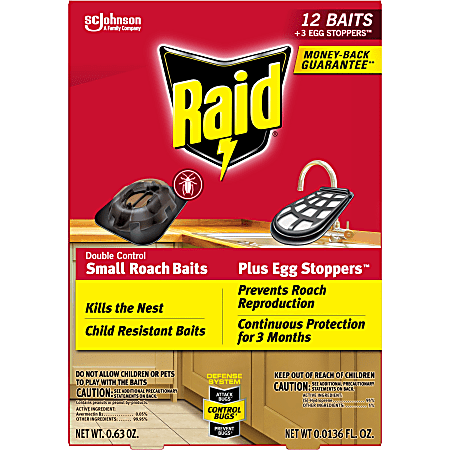 Raid Double Control Small Roach Baits Kills Cockroaches Red 12 Box - ODP Business Solutions
