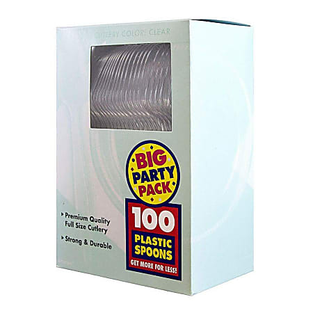 JAM PAPER Big Party Pack of Premium Plastic Spoons Clear 100 Disposable ...
