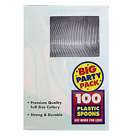 JAM PAPER Big Party Pack of Premium Plastic Spoons Clear 100 Disposable ...