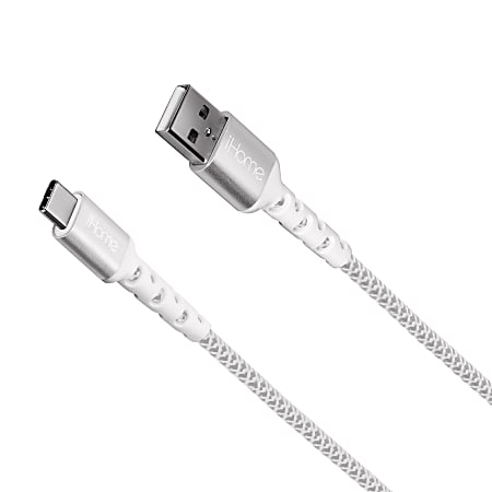 iHome Nylon Braided USB A To USB C Cable With Durstrain White - Office ...