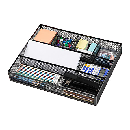 Mind Reader Drawer Organizer Utensil Organizer Desk Organizer 2 14 H x 12 W x 15 L Black Set of 2 Organizers Office Depot