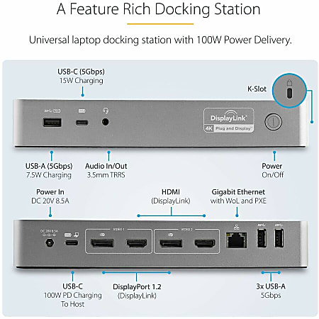 StarTech.com Dual 4K Universal Laptop Docking Station USB CUSB 3.0 100W ...