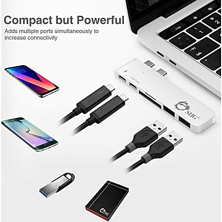 SIIG Thunderbolt 3 USB C Hub with Card Reader PD Adapter Silver SD SDHC ...
