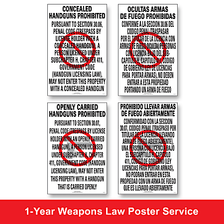 ComplyRight State Weapons Law 1 Year Poster Service English Texas 11 x ...