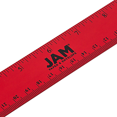 JAM Paper Non Skid Stainless Steel Ruler 12 Red - Office Depot