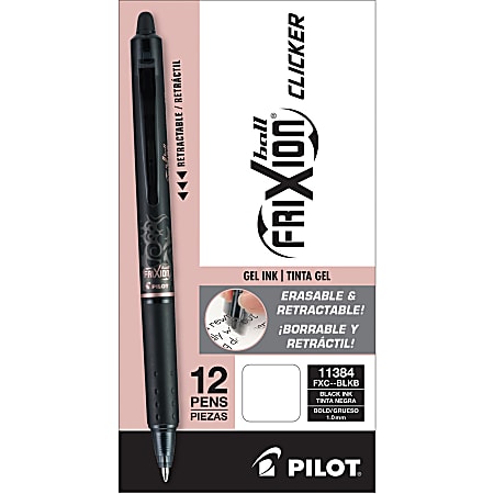 Pilot FriXion Ball Clicker Erasable Retractable Gel Pens Pack of 12 Bold Point 1.0 mm Black ...