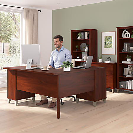 Bush Home Somerset 60 W L Shaped Corner Desk with Storage Hansen Cherry ...