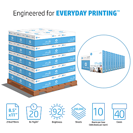 HP Office20 Copy Paper 400 Reams White Letter 8.5 x 11 200000 Sheets ...