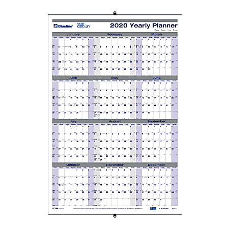 Blueline® Net Zero Carbon Laminated Erasable Wall Calendar, 24" x 36 ...