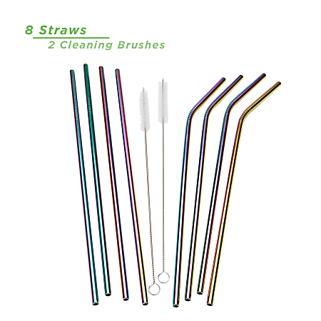 Mind Reader Metal Straws 10 12 L Rainbow Pack Of 8 Straws - Office Depot