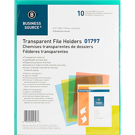 Business Source File Folder Letter Transparent 01797BX - Office Depot