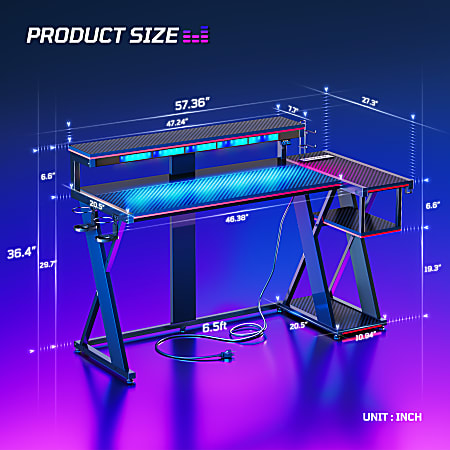 Bestier 58 W LED Gaming Computer Desk With Power Outlet BlackPurple ...