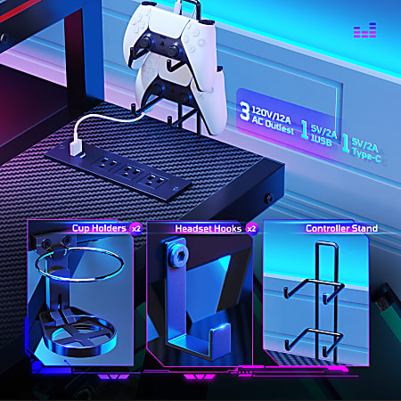 Bestier 58 W LED Gaming Computer Desk With Power Outlet BlackPurple ...