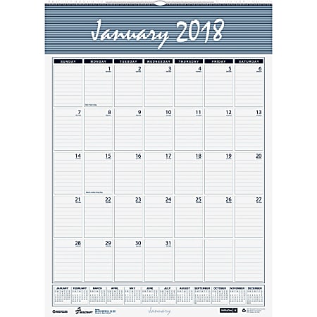 SKILCRAFT Monthly Wall Calendar 15 12 x 22 GrayBlue January to December ...
