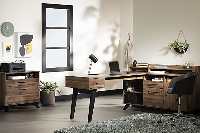 South Shore Helsy 78 W L Shaped Computer Desk Natural Walnut - Office Depot