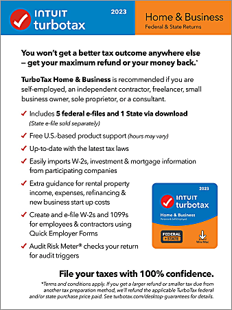 Intuit TurboTax Home Business Federal E File State 2023 1 Year ...