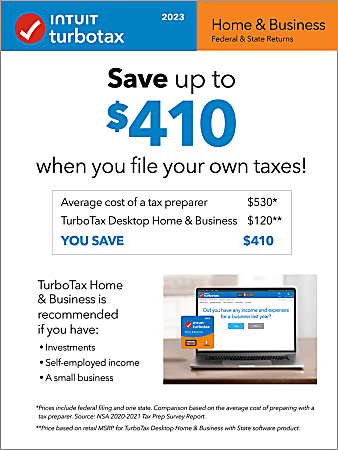 Intuit TurboTax Home Business Federal E File State 2023 1 Year Subscription Windows Mac ...