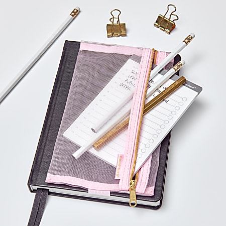 Russell Hazel Mesh Pencil Case 8 12 x 5 Blush - Office Depot