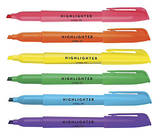 Office Depot® Brand Pen-Style Highlighters, Assorted Colors, Pack Of 6 ...