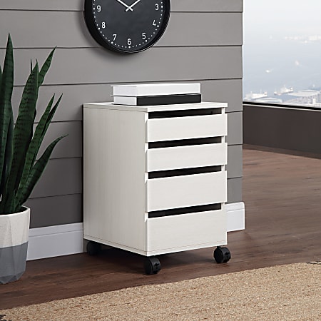 Office Star Holly 14 W 4 Drawer Mobile Storage Cart White Oak - Office ...
