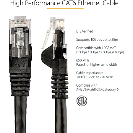 StarTech.com 25ft CAT6 Ethernet Cable Black Snagless Gigabit CAT 6 Wire ...