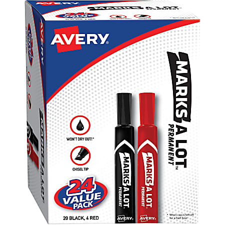 Avery Marks A Lot Permanent Markers Chisel Point 4.7 mm RedBlack Ink ...