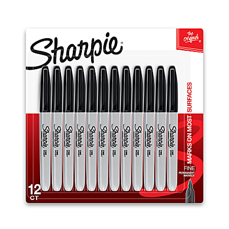 Sharpie Permanent Fine Point Markers Gray Barrel Black Ink Pack Of 12 ...