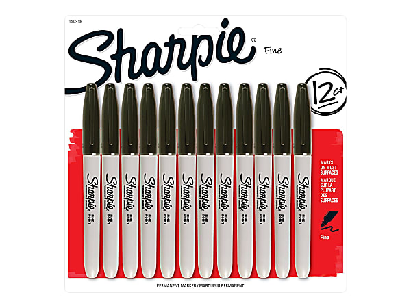 Sharpie Permanent Fine Point Markers Gray Barrel Black Ink Pack Of 12 ...