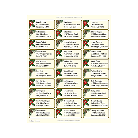 Geo Studios Holiday Themed Mailing Labels 8 12 x 11 Vintage Holly Pack ...