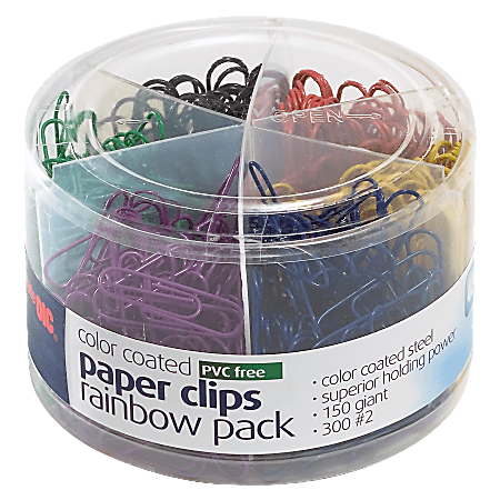 OIC Officemate Nylon Coated Paper Clips Tub Of 450 Giant Assorted ...