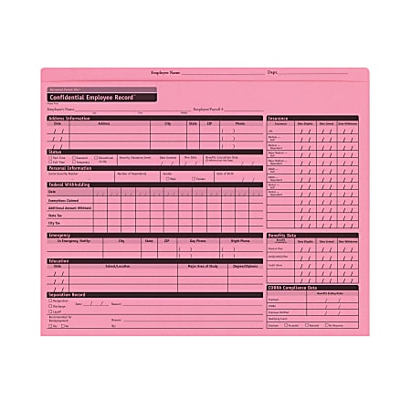 ComplyRight Confidential Personnel Pocket Files 11 34 x 9 12 Pink Pack ...