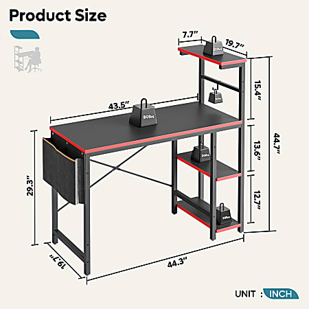 Bestier RGB Gaming Desk With Storage Shelf Side Pocket 45 W Black Carbon Fiber Office Depot