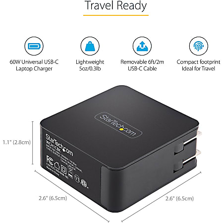 Startech Com Usb C Wall Charger W Pd With Ft M Cable Portable Usb Type C Laptop Charger