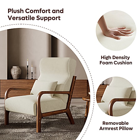 Bestier Fabric Armchair Accent Chair With Mid Back And 2 Armrest Pillow ...