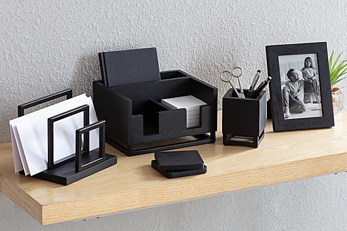 Realspace Acadia WoodMetal Desktop Organizer With Coasters 8 34 x 7 ...