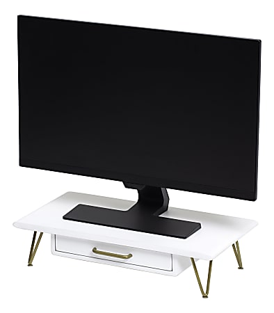 Realspace Luna WoodMetal Monitor Stand With Drawer 4 34 H x 20 14 W x 10 D WhiteGold Office Depot